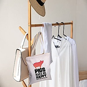 MBMSO Pig Tote Bag for Pig Lover Pigs Make Me Happy You not so much Pig Shoulder Bag Pig Owner Gift Canvas Shopping Bag (Pigs Make Me Happy TB)