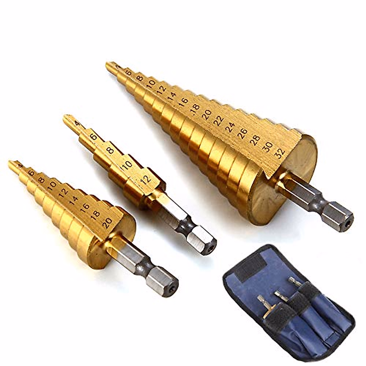 3pcs 4-12/20/32mm Step Drill Bits High Speed Steel Cone Titanium Coated Tool Sets Hole Metal Cutter