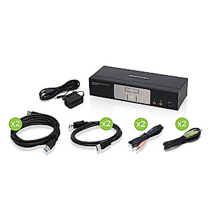 IOGEAR 2-Port DisplayPort KVMP Switch - 4K 60Hz - 2-Port USB 3.1 Hub 5Gbps - Keyboard Mouse Input - 7.1 HD Audio - Front Panel Selector - TAA Compliant - Mac/Win - GCS1932