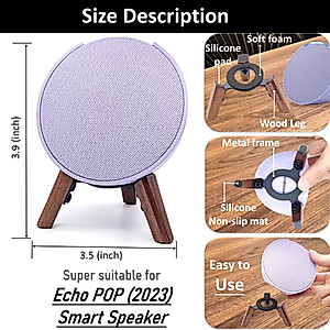 Real Wood Stand for Echo Pop Speaker (Newest Model),Tripod Accessories Holder for Better Sound,Secure Sturdy Wooden Table Mount for Alexa Pop (Walnut)