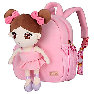 JCFAFWR Toddler Backpacks for Girls 2-4, Lightweight Cute Kids Backpack Detachable Plush Doll Preschool Backpack(PINK-H)