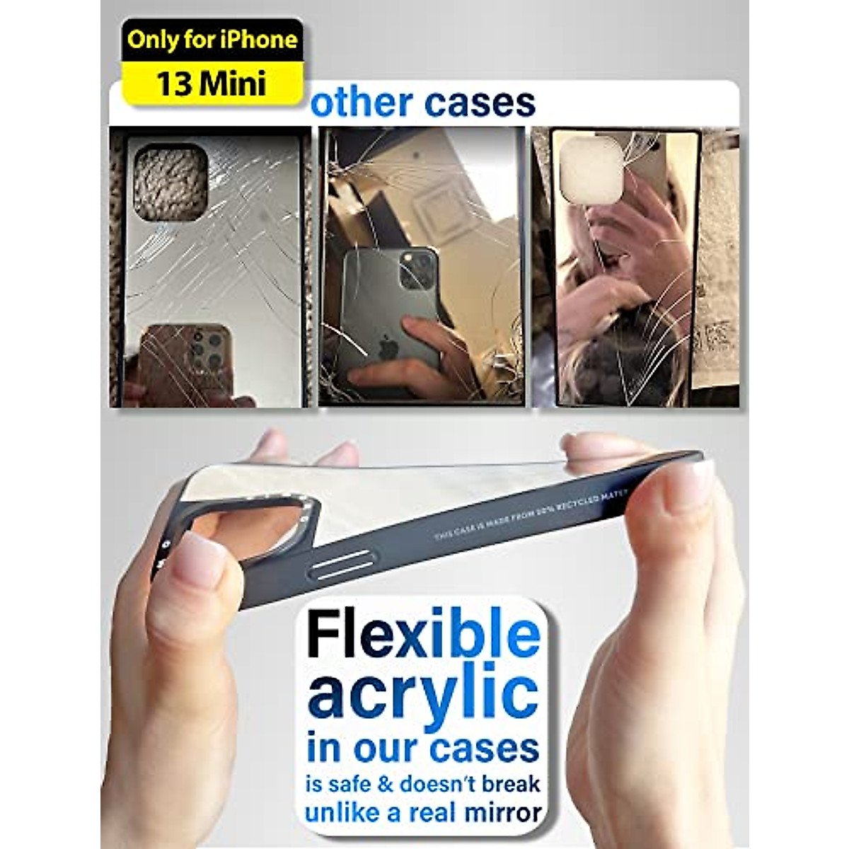 VIROMO Mirror Case for iPhone 13 Mini (ONLY) with Screen Protectors [2 Pack], Shockproof Soft Corners, Bye Bye Pocket Mirror, Cute Slim case for Girls, Womens