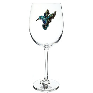 THE QUEENS' JEWELS Hummingbird Jeweled Stemmed Wine Glass, 21 oz. - Unique Gift for Women, Birthday, Cute, Fun, Not Painted, Decorated, Bling, Bedazzled, Rhinestone