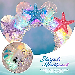 GORTIN Light Up Starfish Headband LED Mermaid Headbands Glow Seashell Hair Band Beach Party Costume Headwear Hair Accessories for Women and Girls