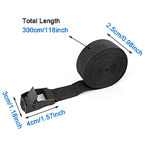 RIO Direct 2PCS Tie Down Straps, Heavy Duty Lashing Straps Adjustable Cam Buckle Tie-Down Straps for Motorcycle, Cargo, Trucks,Trailer,Luggage- 9.8' x 1" Black