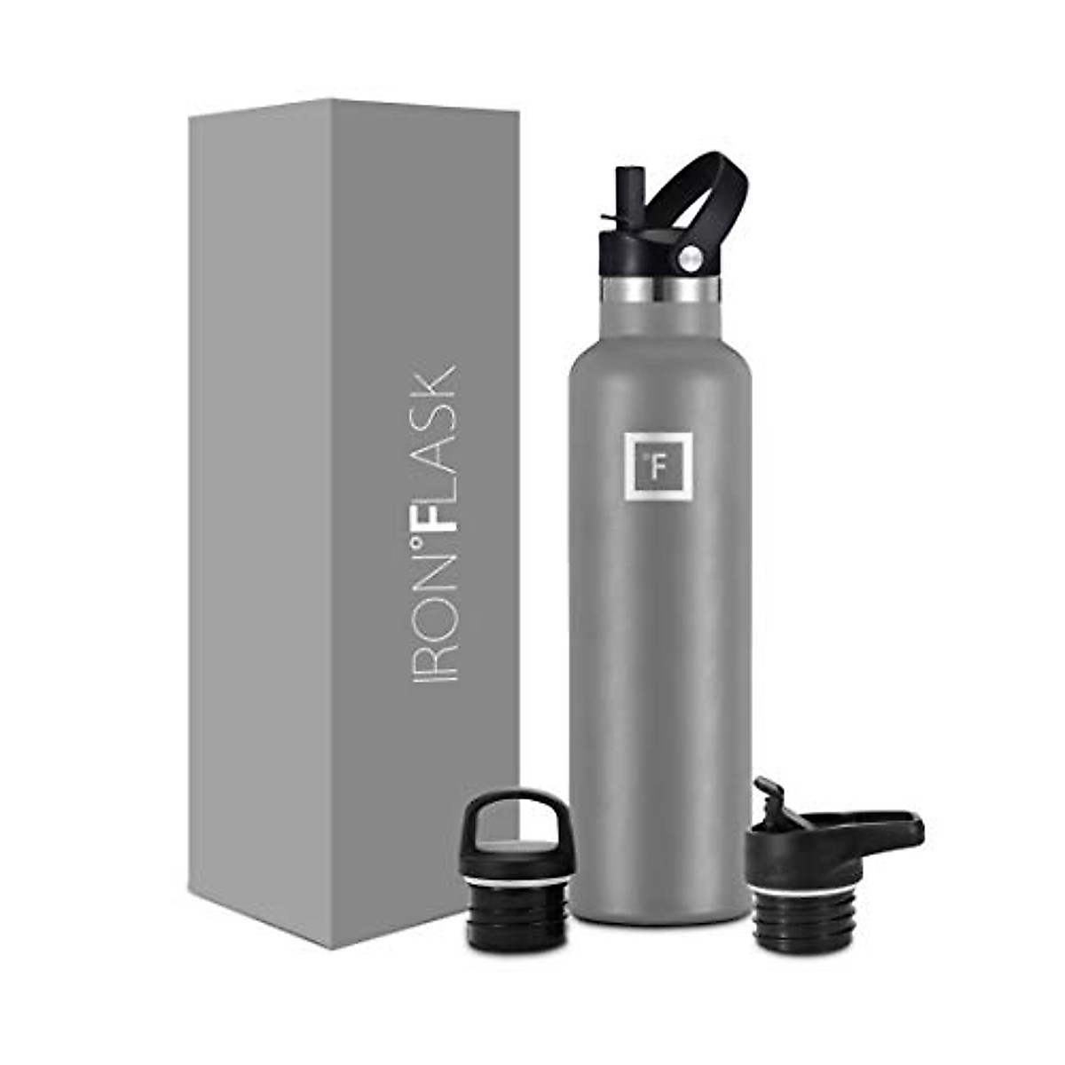 IRON °FLASK Sports Water Bottle - 24 Oz - 3 Lids (Narrow Straw Lid) Leak Proof Vacuum Insulated Stainless Steel - Hot & Cold Double Walled Insulated Thermos, Durable Metal Canteen