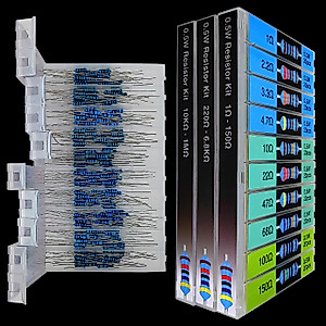 EEEEE 1/2W 30 Values 600pcs Individual Compartment 1 Ohm-1M Ohm with 1% Metal Film Resistor Assortment Kit and Electrical Industrial Assorted Set K Ohm Pack for Led Lights