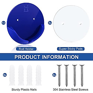 Shower Curtain Rod Holder for Wall – Adhesive Bathroom Tension Rod Retainer with Wide Bracket Include Strong Tapes for No Drilling Quick Mount and 304 Screws for Permanent Installation (Royal Blue)
