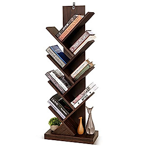 Tree Bookshelf, 8 Shelf Tree Bookcase, Space Saving Storage Rack for CDs/Movies/Books, Book Tree Organizer Shelves for Living Room, Bedroom, Office, Maxi Load 26lbs(/Tier)