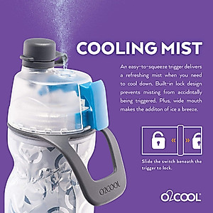 O2COOL Mist 'N Sip Misting Water Bottle No Leak Pull Top Spout Sports Water Bottle 20 oz (Football)