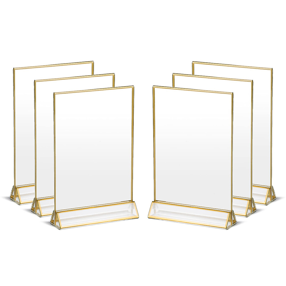 UNIQOOO Acrylic Sign Holders with Golden Border, Portrait View, Pack of 6 | 4x6 Inches Double Sided Clear Frame, Perfect for Wedding reception, Centerpiece, Decoration, Party,Anniversary, Event