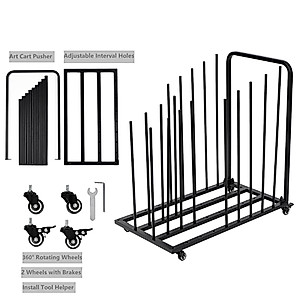 Mobile Art Canvas Storage Rack with Caster Wheels,Adjustable Column Art Painting Storage Easel,Black Art Canvas Organizer Display Stands for Drawing Boards,Panels,Printed Matter,Crafts Drying