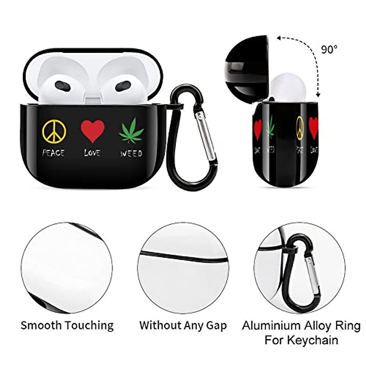 Peace Love Weed Bluetooth Earbuds Case Cover Compatible for Airpods 3 Protective Box with Keychain Cute