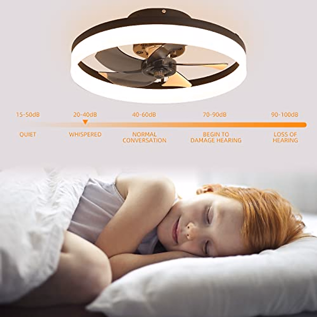 YOZLNFO 2024 20'' Modern Ceiling Fan with Lights Remote Control, 6 Speeds 3 Colors Geometric Bladeless Ceiling Fan with Lights, Black Low Profile Flush Mount Ceiling Fan for Kitchen Bedroom Living