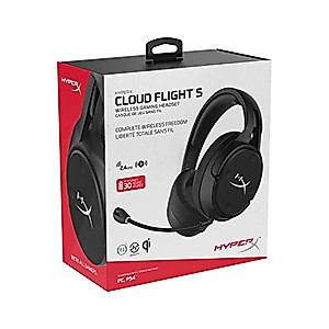 HyperX Cloud Flight S - Wireless Gaming Headset, 7.1 Surround Sound, 30 Hour Battery Life, Qi Wireless Charging, Detachable Microphone with LED Mute Indicator, Compatible with PC & PS4