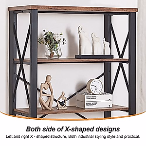 HOMBAZAAR Bookshelf, 4-Tier Industrial Bookshelves, Wood and Metal Bookcase,Free Standing Storage Small Modern Bookshelf for Living Room, Bedroom and Home Office，Brown