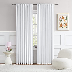 DUALIFE Back Tab/Rod Pocket Bedroom Window Curtains - Half Blackout Pure White Curtains 90 Inches Long, Room Darkening Thermal Insulated Window Treatment Panels 52 x 90 Inch, 2 Panels