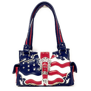 American Flag Rhinestone Concealed Carry Handbag,Purse in Multi Colors (American Buckle Set)