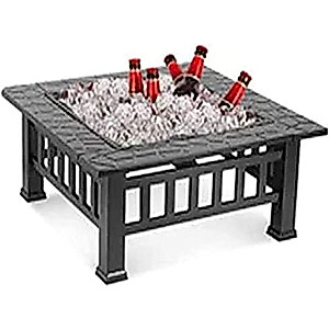 LEAYAN Garden Fire Pit Grill Bowl Grill Barbecue Rack Fire Pit Square Wood Burning fire Pit Table for Outdoor Courtyard Garden Backyard, Outdoor fire Pit, 31 inches