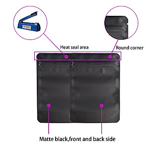 100 Pack Mylar Bag 3.5 Gram,4.7 Mil Thickness Smell Proof Bag,Stand-up Packaging Pouch,Resealable Ziplock Foil Food Storage Baggies Safe Material,4x5 Inches,Matte Black