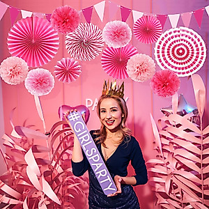 Cmaone Hotpink Party Decorations Pink Girls Paper Fan Birthday Baby Shower Tissue Pom Poms Streamers Bachelorette Party Supplies Tassel Garland Banner Wedding Decor