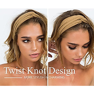 Huachi Headbands for Women Twist Knotted Women Head Bands Boho Stretchy Hair Bands Non Slip for Girls Criss Cross Turban Plain Headwrap Yoga Workout Vintage Hair Accessories, Solid Color