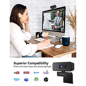TECKNET 1080p Webcam with Microphone & Privacy Cover, Streaming Camera 30fps USB Computer Camera with 110-degree AOV, Web Camera for Video Conferencing/Calling/Live Streaming/Online Learning