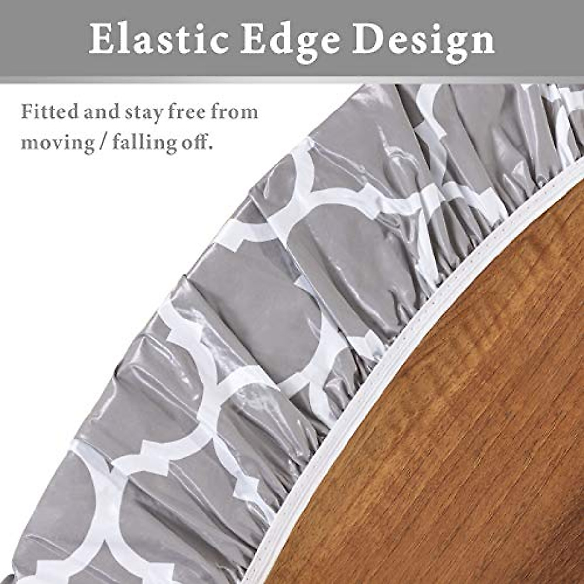 UMINEUX Oval Fitted Vinyl Tablecloth with Elastic Edged & Flannel Backing, Waterproof Wipeable Oval Table Cover - Fits Tables up to 42"X68" (Gray Moroccan)