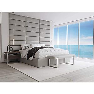 VANT Upholstered Bed Bench - Light Grey - Brushed Nickel - Contemporary Modern, Accent Bench for End of Bed, Hallway, or Entryway