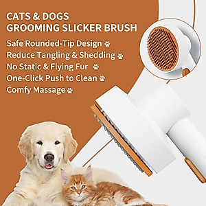 Cat Brush Self Cleaning Slicker for Indoor Shedding Short Haired Dogs Grooming Supplies for Long Hair Pet Comb Essentials Tools for Pitbulls Removes Matted Fur and Loose Undercoat Set (Orange)