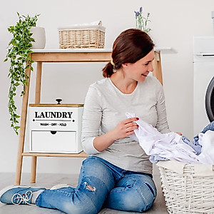 Dryer Sheet Holder with Drawer and Lid, Wood Dryer Sheet Dispenser and Laundry Pods Container for Laundry Room Organization and Storage, Laundry Pod Holder Wall Mount for Laundry Room Decor (White)