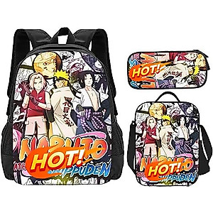 Qxpztk Anime Backpack Three-Piece Set, Cool Backpack Set, Unisex Laptop Backpack, Large Capacity Lunch Bag
