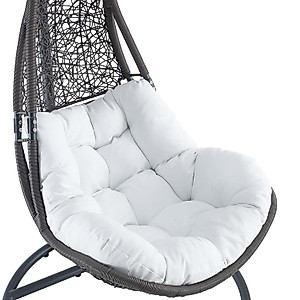 Modway Abate Wicker Rattan Outdoor Patio Porch Lounge Swing Chair Set with Stand in Gray White