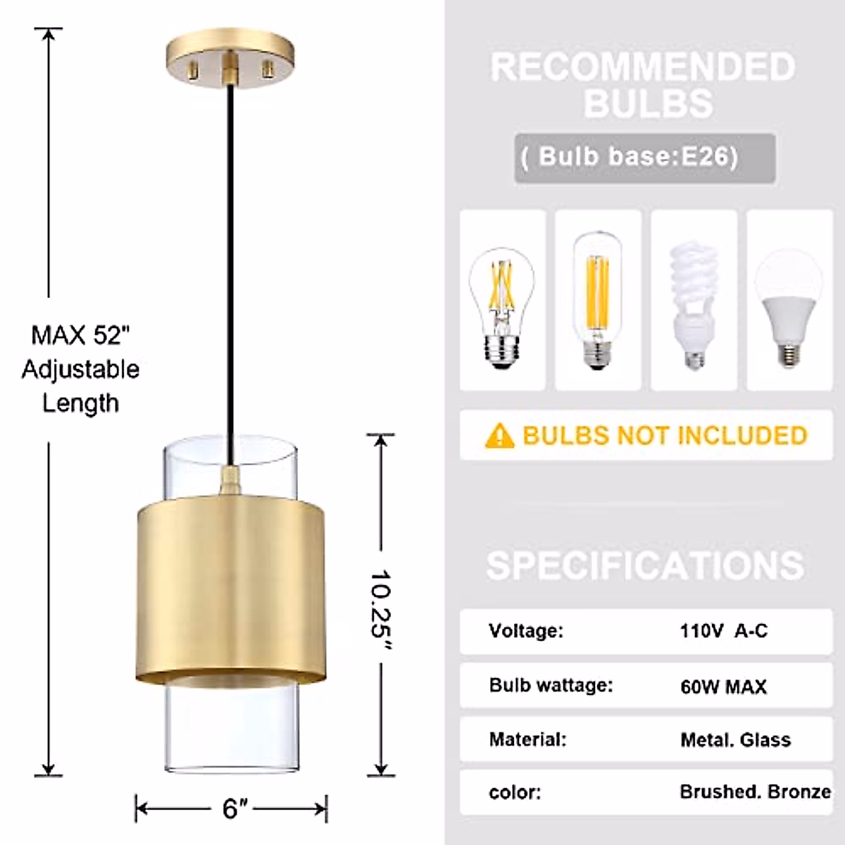 1 Light Hanging Indoor Kitchen Island Pendant Light 6" Drum Glass Shade Pendant Ceiling Light Fixtures Modern Farmhouse Dinning Over Sink (Gold Finish, 2 Pack)