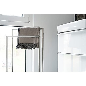 WENKO Towel Rack, Towel Stand with 2 Bars, Free Standing Towel Holder for Bathroom, Kitchen, Pool, Space Saving, Stainless Steel, Silver/Black, 18.9 x 31.5 x 7.9 in