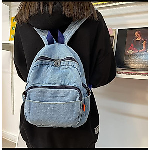 ZEHO Denim Backpack Jeans Backpacks Student Backpack High School Bookbags Retro Daypack, Light Jean Blue, One Size