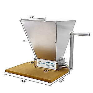 FERRODAY Malted Grain Mill Malt 2 Roller Stainless Steel Malt Crusher Heavy Duty Malt Mill Homebrew Grain Crusher Adjustable Barley Grinder Low Speed Drill Available Manual Malt Mill Malted Grain Mill