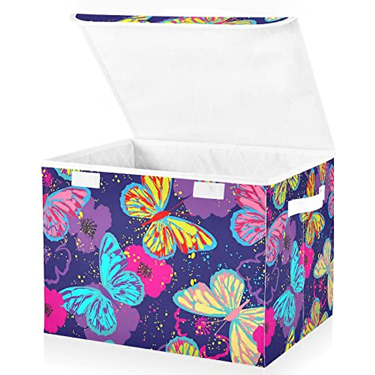 innewgogo Butterflies Painting Storage Bins with Lids for Organizing Collapsible Storage Cube Bin with Handles Oxford Cloth Storage Cube Box for Car