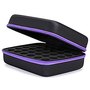 Hipiwe Hard Shell Essential Oil Carrying Case 30 Bottles EVA Essential Oils Storage Bag - Perfect for Essential Oils Bottle with Foam Insert (Black + Purple)