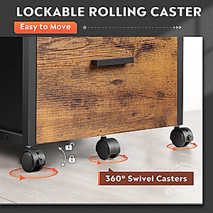 DEVAISE File Cabinet with Storage Drawers, Rolling Printer Stand with Adjustable Shelves, Wood Filing Cabinet for Home Office, Rustic Brown