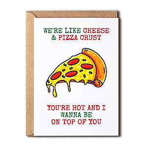 NTVShop We're Like Cheese & Pizza Crust - Funny Dirty Cheeky Birthday Card - For Women Her Adult Friend - Pizza Card