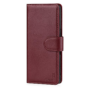 Chalk & Hide - Real Leather Book Wallet Case Cover for Sony Xperia 1 III (2021), Real Leather Design with Card Slot, Magnetic Closure and Built in Stand - Burgundy