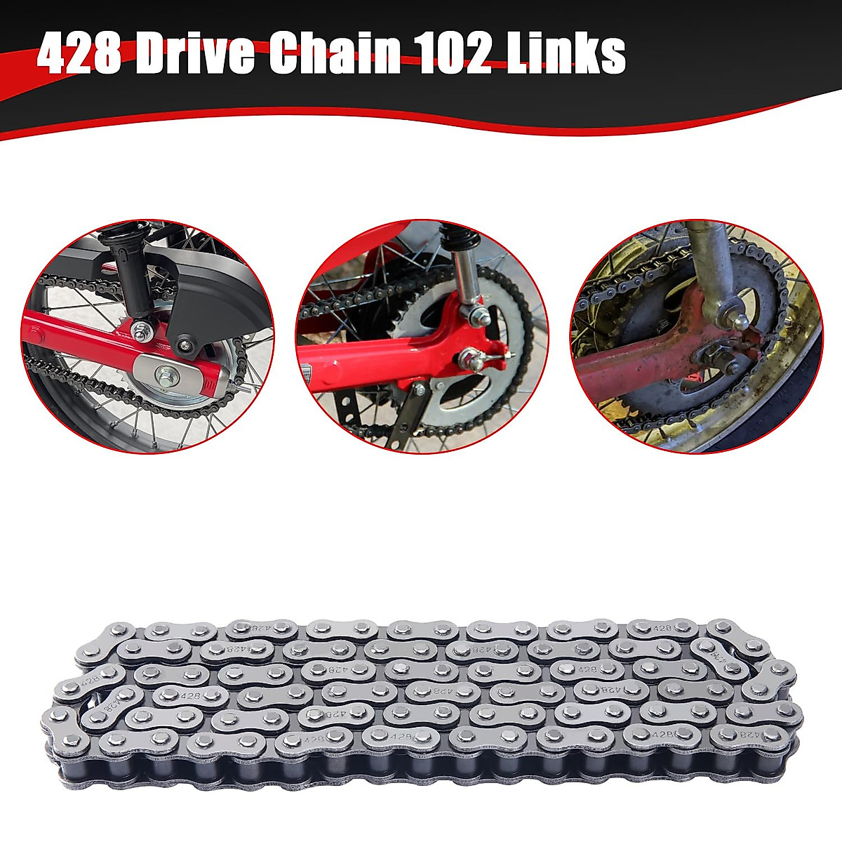 KAMIER 428 Drive Chain 102 Link with Chain Breaker for 50cc 70cc 90cc 110cc 125cc CT90 CT110 TaoTao TForce Coolster Vitacci Apollo Trailmaster Pit Dirt Bike 4 Wheeler ATV Quad Go Kart Heavy Duty Parts