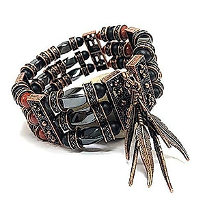 Native American Inspired Bracelet Beaded Bohemian Cuff Bracelets for Women Men Red Jasper and Black Onyx Jewelry