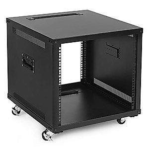 NavePoint 9U Portable Server Rack with Casters - 9U Network Rack Open Frame with Adjustable Rails, 132lbs Capacity - Up to 22.6" Deep 19-Inch Rack for IT Equipment, Telecom & A/V, Black