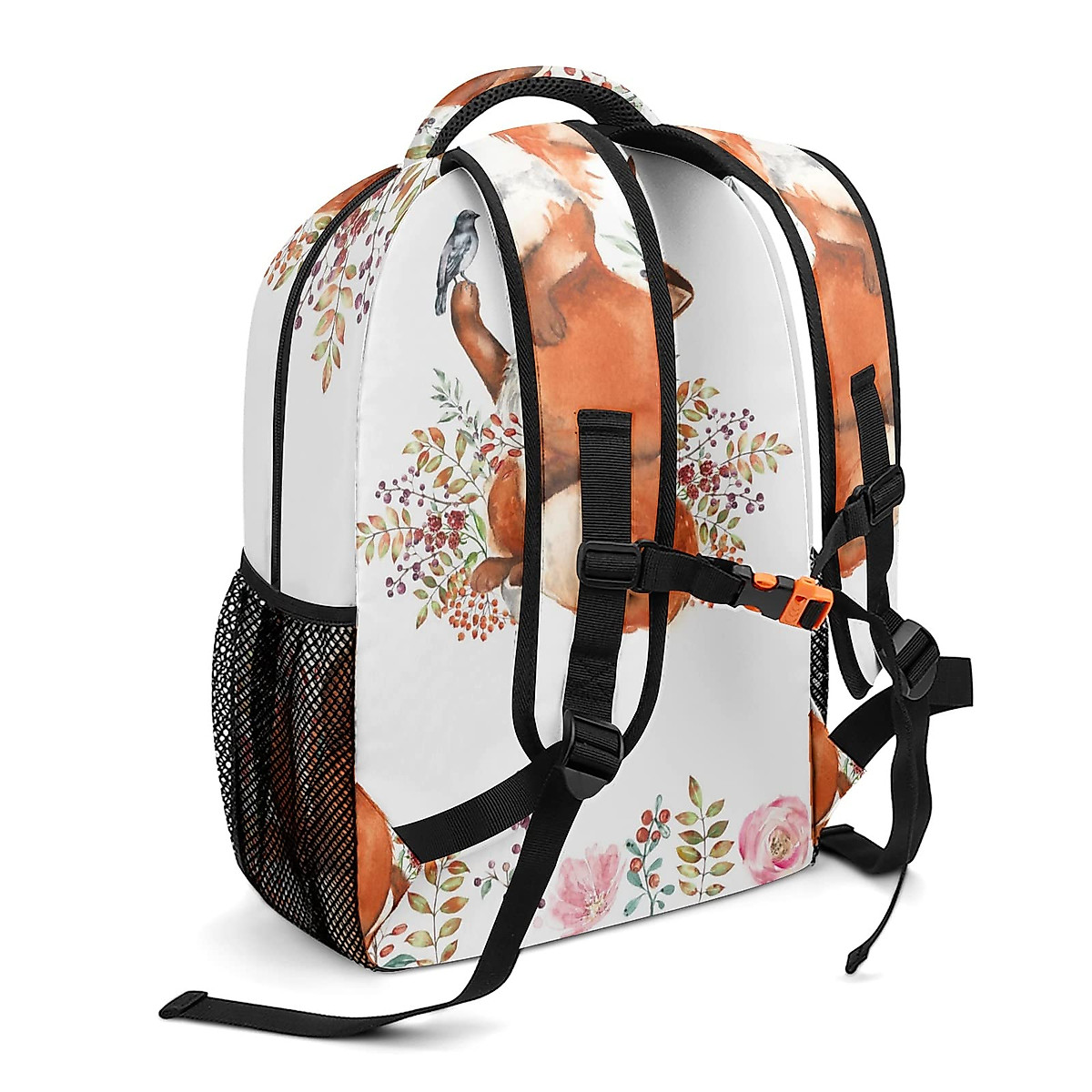 Cute Fox Little Bird Custom Kids Backpack 16.5 Inch for Boy Girl, Personalized Waterproof Child School Travel Bag with Name