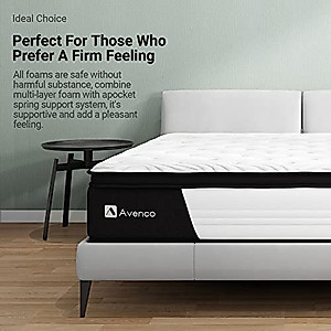 Avenco 10 Inch Full Mattress, Full Hybrid Mattress, Medium Firm Mattress Full in a Box with Pocket Spring and Gel Memory Foam, Breathable Fabric, Strong Edge Support, CertiPUR-US, 100 Nights Trial