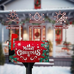 Dacawin Merry Christmas Mailbox Cover Xmas Trees Magnetic Mailbox Covers Poinsettia Winter Snowflake Letter Post Box Cover Standard Size 21 * 18 Inch Christmas Yard Home New Year Holiday Decorative
