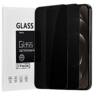 TECHO Privacy Screen Protector Compatible with iPhone 12 Pro Max Anti Spy Tempered Glass Film (Edge to Edge Full Coverage) (Case Friendly) (2 PACK) (6.7 inch)