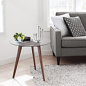 ivinta Round Glass Dining Table, Modern Leisure Table with Wood Legs for Kitchen Dining Room Living Room, Accent Table Small Tea Table for 2, Space Saving, 31.5 inch (Dark Brown)